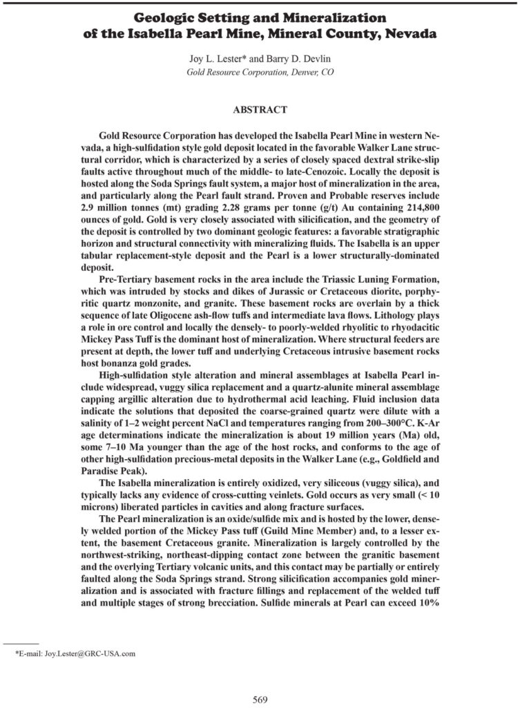 Geologic Setting and Mineralization of the Isabella Pearl Mine, Mineral ...