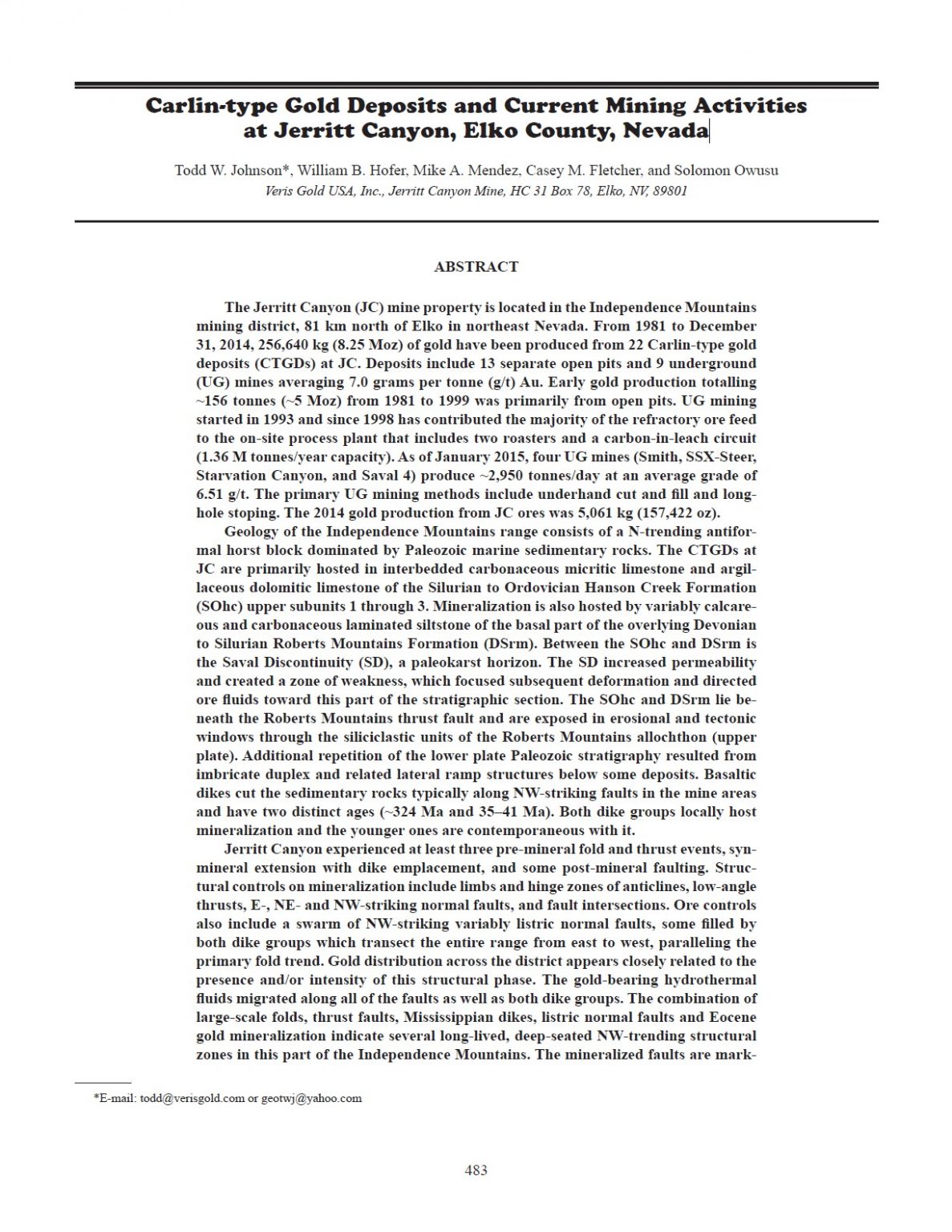Carlin-Type Gold Deposits and Current Mining Activities at Jerritt ...