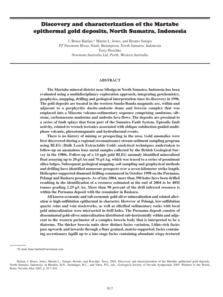 Discovery and characterization of the Martabe epithermal gold deposit ...