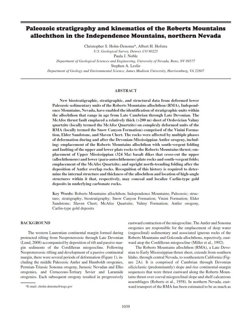 Paleozoic stratigraphy and kinematics of the Roberts Mountains ...