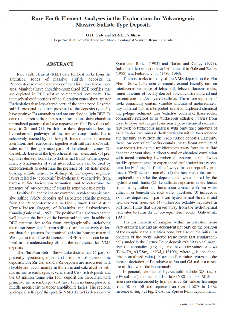 Rare Earth Element Analyses in the Exploration for Volcanogenic Massive ...