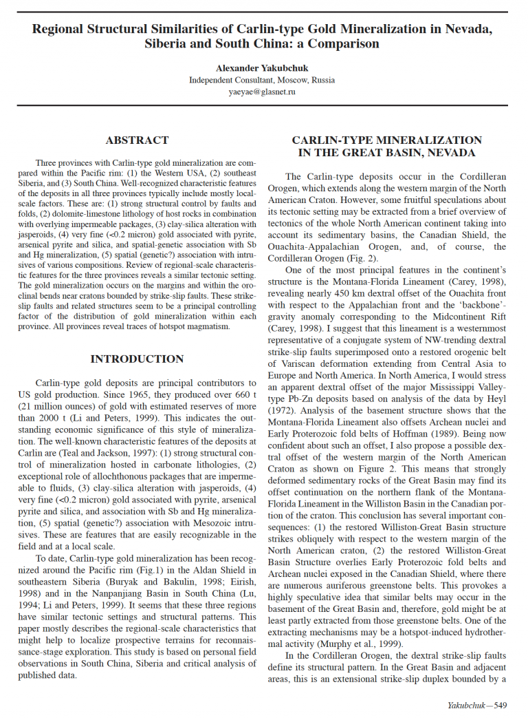 Regional Structural Similarities of Carlin-Type Gold Mineralization in ...
