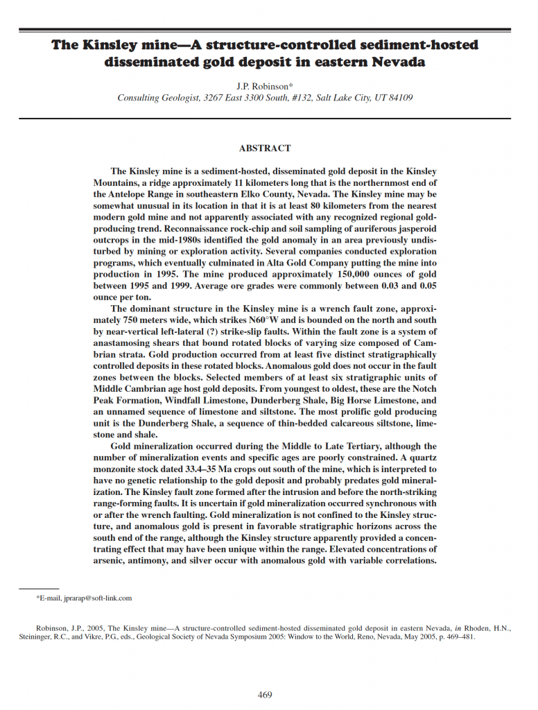 The Kinsley mine – A structure-controlled sediment-hosted disseminated ...