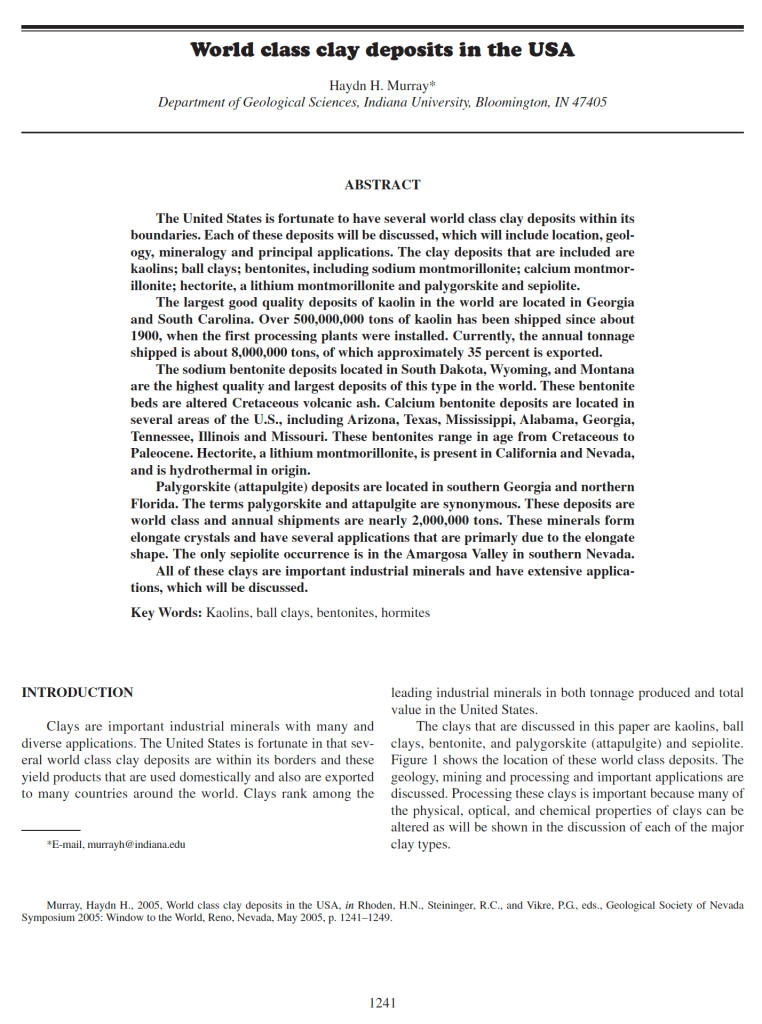 World class clay deposits in the United States – Geological Society of ...